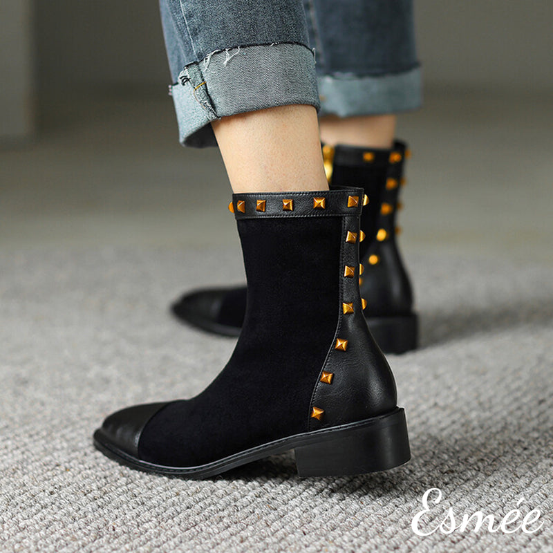 Suede Ankle Boots with Rivets and Leather Toe Cap Design – Esmée.Hong Kong